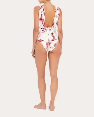 AGUACLARA La Vie Rouge Belted Plunge One-piece