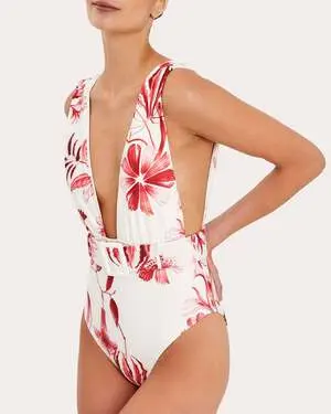 AGUACLARA La Vie Rouge Belted Plunge One-piece