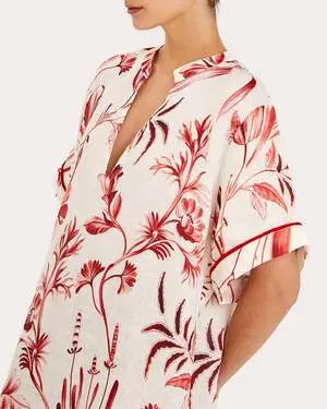AGUACLARA La Vie Rouge Linen V-neck Tunic Dress