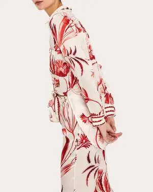 AGUACLARA La Vie Rouge Cotton Silk Button-up Top