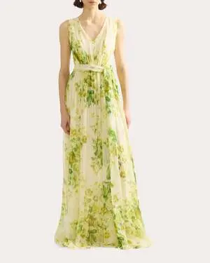 Erdem Floral Silk Creponne Gown