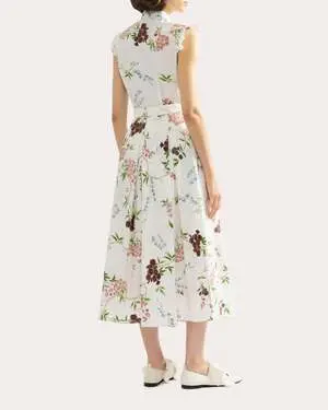 Erdem Floral Cotton Ruffle Mandarin Collar Shirt
