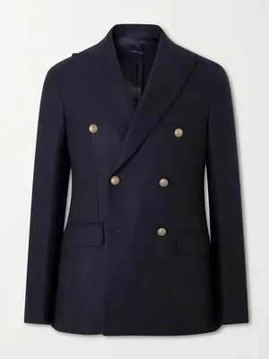 Caruso Aida Double-breasted Wool Basketweave Blazer