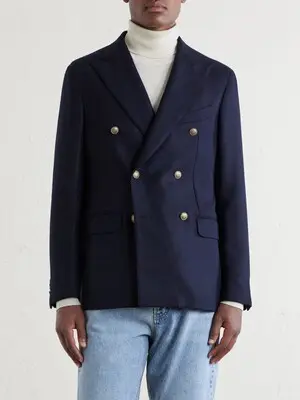 Caruso Aida Double-breasted Wool Basketweave Blazer