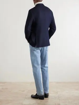 Caruso Aida Double-breasted Wool Basketweave Blazer