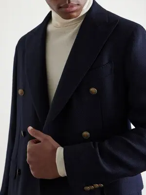 Caruso Aida Double-breasted Wool Basketweave Blazer