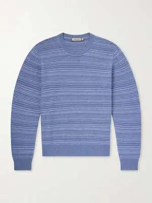Canali Striped Wool And Cashmere-blend Sweater - Blue