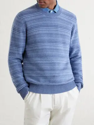 Canali Striped Wool And Cashmere-blend Crewneck Sweater