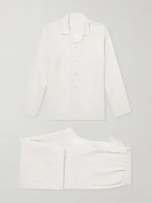 Derek Rose Milan 31 Printed Linen Pyjama Set - Neutrals