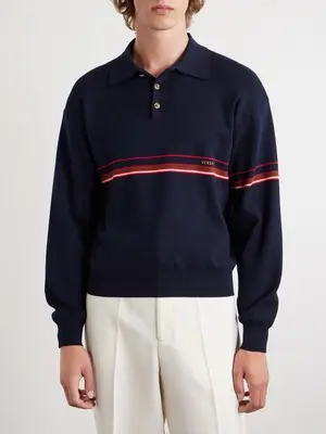 Versace Logo-embroidered Striped Cotton Polo Sweater