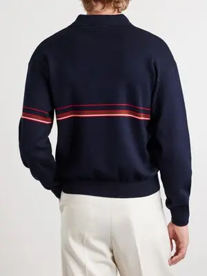 Versace Logo-embroidered Striped Cotton Polo Sweater