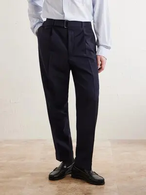 Officine Générale Hugo Straight-leg Pleated Virgin Wool Trousers - Blue