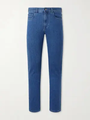 Canali Straight-leg Cotton And Cashmere-blend Jeans - Blue