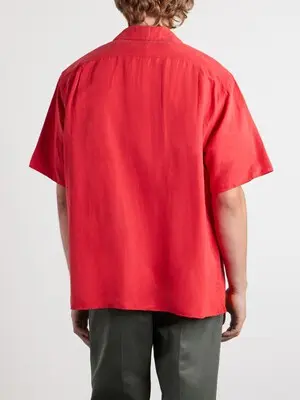 A.PRESSE Convertible-collar Silk And Linen-blend Shirt - Red