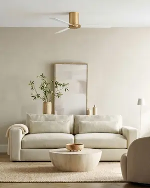 Quince Minimalist Hugger Wood Blade Ceiling Fan - White/brass