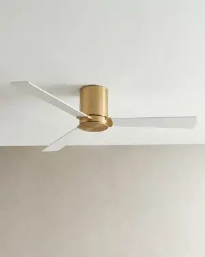 Quince Minimalist Hugger Wood Blade Ceiling Fan - White/brass