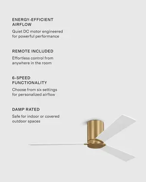 Quince Minimalist Hugger Wood Blade Ceiling Fan - White/brass