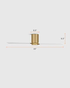 Quince Minimalist Hugger Wood Blade Ceiling Fan - White/brass
