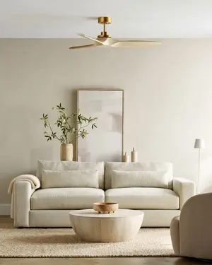 Quince Minimalist Hugger Wood Blade Ceiling Fan - Whitewash/brass