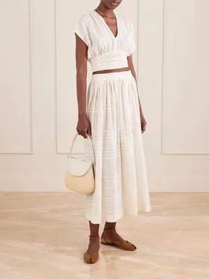 LEMLEM Freye Striped Cotton Midi Skirt - Neutrals