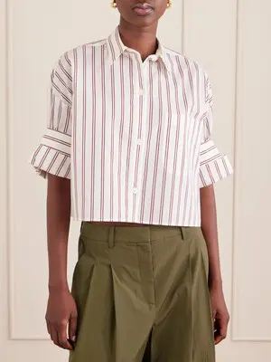 TWP Cropped Striped Cotton And Silk-blend Shirt - Multi