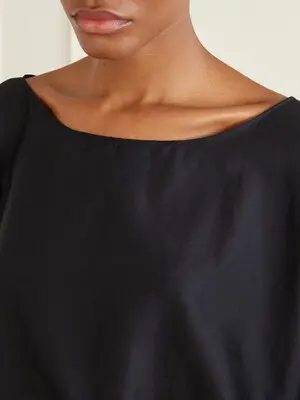 LESET Yoko Cropped Gathered Cotton-poplin Top - Black