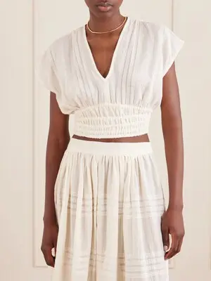 LEMLEM Alia Cropped Striped Cotton Top - Neutrals