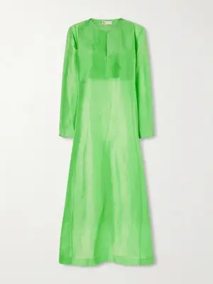 Tory Burch Linen And Silk-blend Kaftan - Green