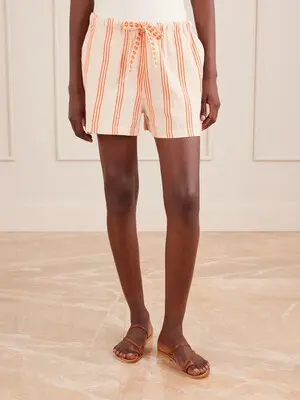 LEMLEM Safia Striped Cotton Shorts - Orange