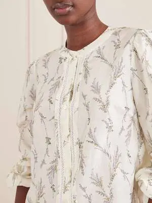 Veronica Beard Emiko Floral-print Embroidered Cotton And Silk-blend Shirt