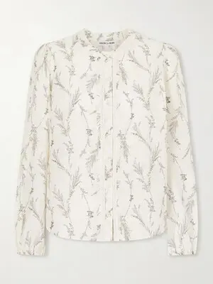 Veronica Beard Emiko Floral-print Embroidered Cotton And Silk-blend Shirt - Neutrals