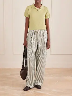 TWP Sequin-trimmed Striped Cotton-blend Wide-leg Drawstring Pants - Multi