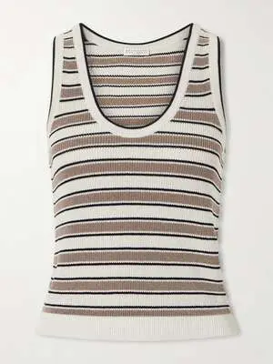 Brunello Cucinelli Striped Cotton-blend Scoop Neck Top