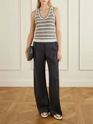Brunello Cucinelli Striped Cotton-blend Scoop Neck Top