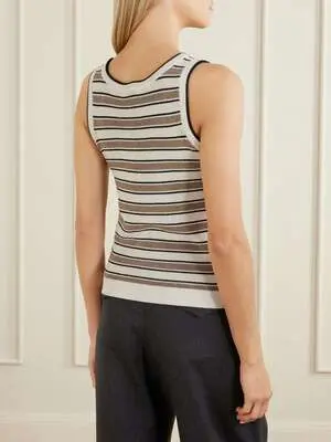 Brunello Cucinelli Striped Cotton-blend Scoop Neck Top