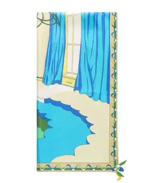 Tory Burch The Pool Embellished Printed Silk-twill Scarf - Blue