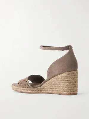 Brunello Cucinelli Suede Wedge Espadrille Platform Sandals - Gray