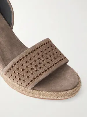Brunello Cucinelli Suede Wedge Espadrille Platform Sandals - Gray