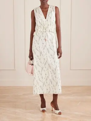 Veronica Beard Dominik Floral Print Cotton And Silk Blend Maxi Dress - Neutrals