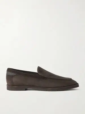 Brunello Cucinelli Embellished Suede Loafers - Brown
