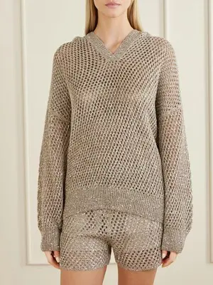 Brunello Cucinelli Sequined Crocheted Cotton Hoodie