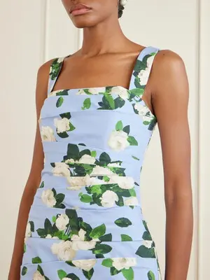 Carolina Herrera Floral-print Draped Midi Dress - Blue