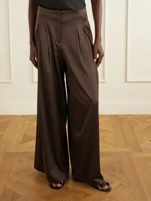 TWP Silk-blend Charmeuse Wide-leg Pants - Brown
