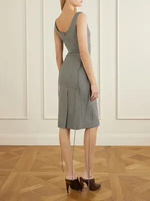 Alexander McQueen Checked Corseted Wool Midi Dress
