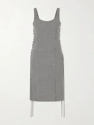 Alexander McQueen Checked Corseted Wool Midi Dress - Gray