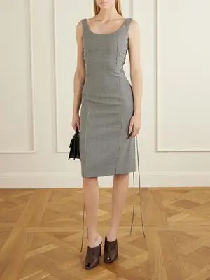 Alexander McQueen Checked Corseted Wool Midi Dress - Gray