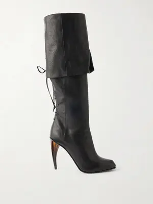 Alexander McQueen Leather Lace-up Knee-high Boots - Black