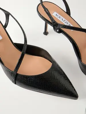 AQUAZZURA Dynasty 65 Snake-effect Leather Slingback Pumps