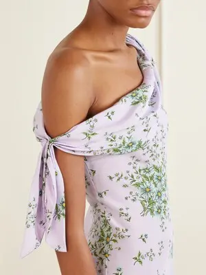 RODARTE Floral-print Silk-crepe One-shoulder Midi Dress - Pink