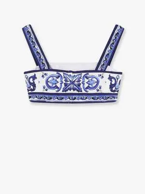 Dolce & Gabbana Cropped Cotton Top With Maiolica Print - Blue